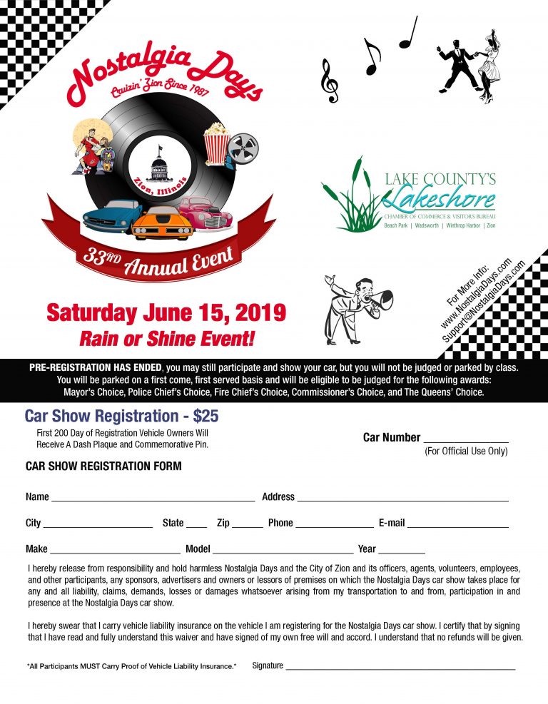Car Show Registration - Nostalgia Days Car Show and Festival - Zion ...